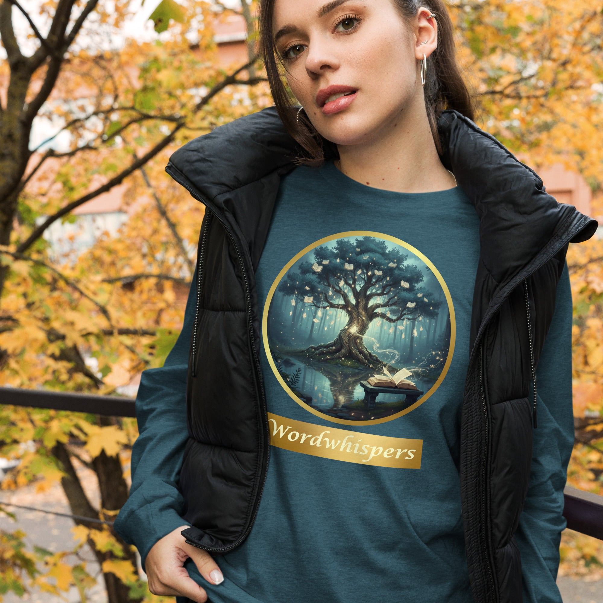 Book Lover Long Sleeve T-Shirt - Mystical Tree Gold Ribbon - Unisex ...